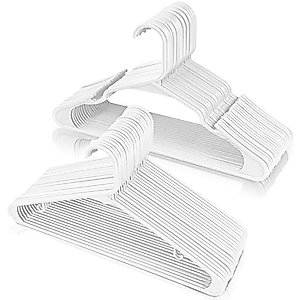 Utopia Home Plastic Hangers 100 Pack - Hangers 50 Pack with Shoulder Grooves & Hangers 50 Pack with Hooks - White Clothes Hangers