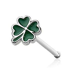 Body Accentz Nose Ring Stud Lucky 4 Leaf clover Shape 316L Surgical Steel bone