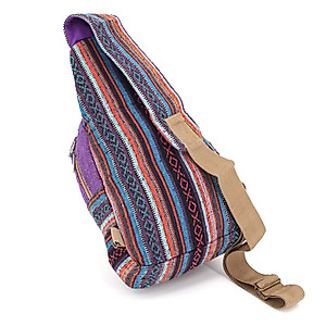 HIMALAYA HANDMADE Hemp Sling Backpack Hippie Backpack Festival Backpack Hiking Backpack 100 Percent Hemp Crossbody Bag FAIR TRADE Handmade with Love., Purple