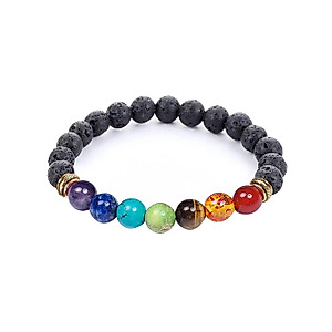 Men Women Stone Beads Stretch Strand Bracelets Healing Therapy Bracelets Gift, Black