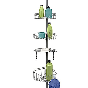Zenna Home Tension Pole Shower Caddy, 3 Basket Shelves with Soap Tray, Adjustable, 60 to 97 Inch, Satin Nickel