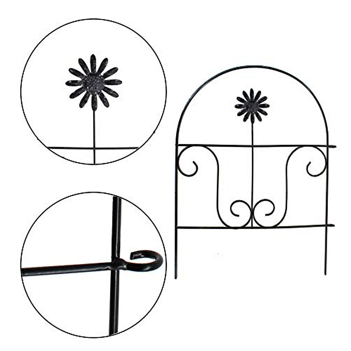 VOTENVO Decorative Garden Fence 18”x 13”x 4 Panel, Iron Fence Garden Landscape Edging Lawn Border Decorative Gardening Fence for Flower Bed, Pets, Outdoor (4 Pack-Black) (18in x 7ft)