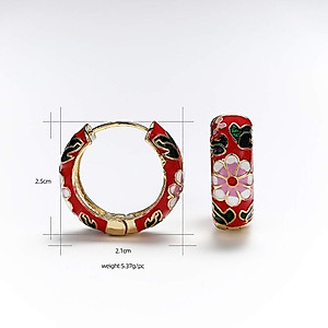 Vintage Enamel Flower Small Hoop Earrings, Retro Japanese Style Flowers Ear Clip-on for Women Delicate Jewelry-black