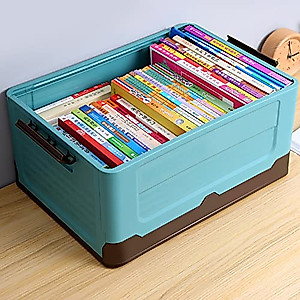 ORIJOYNA Collapsible Storage Bins with Lids 6Gal Folding Plastic Stackable Utility Storage Container Heavy Duty withstand 60 Lbs Multifunctional Storage Box for Grocery,Books,Clothes,Shoes(23L,Blue)
