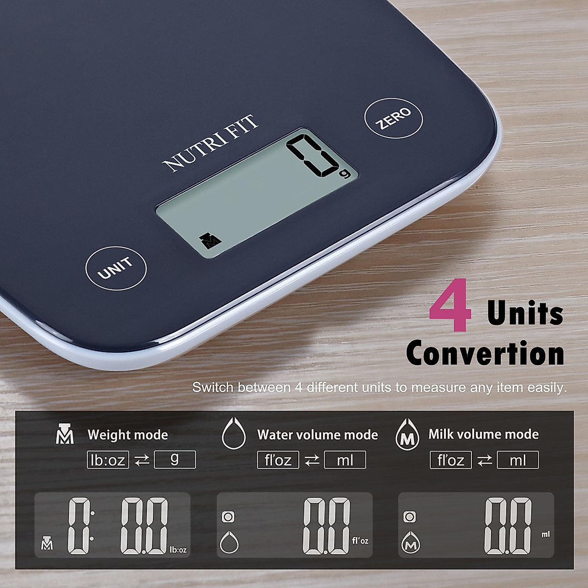 NUTRI FIT Digital Food Scale, 11lb Kitchen Scale Digital Weight, Cooking Scale for Food Ounces and Grams, 4 Units with 0.1oz/1g Precision, LCD Display with Tare Function