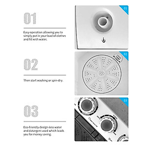 KUPPET Compact Twin Tub Portable Mini Washing Machine 21lbs Capacity, Washer(14.4lbs)&Spiner(6.6lbs)/Built-in Drain Pump/Semi-Automatic, White&Gray