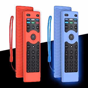 [2 Pack] WQNIDE Silicone Protective Case Cover for Vizio XRT140 Smart TV Remote Control,Shockproof Vizio XRT140 LED QLED HD UHD TV Remote Replacement Case with Lanyard (Red+Grow Blue)