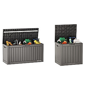 EAST OAK 60 Gallon and 31 Gallon Deck Boxes, Outdoor Storage Boxes with Padlock for Patio Furniture, Cushions, Gardening Tools, Pool Supplies | Waterproof and UV Resistant | Grey