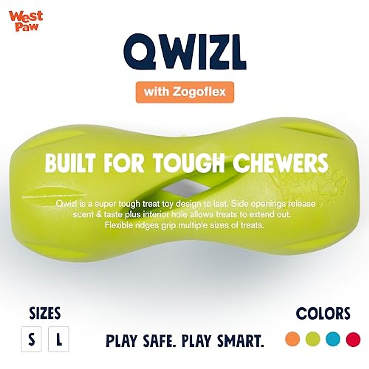 West Paw Zogoflex Qwizl Dog Puzzle Treat Toy – Interactive Chew Toy for Dogs – Dispenses Pet Treats – Brightly-Colored Dog Enrichment Toy for Aggressive Chewers, Fetch, Catch, Small 5.5", Granny Smith