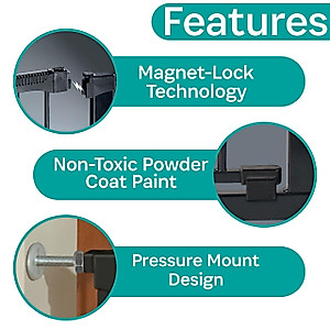 KidCo Gateway Baby Pressure Gate - No Tools or Wall Cups Required - Auto Close Magnet-Lock & Stay Open Safety Gate - G1101, Black