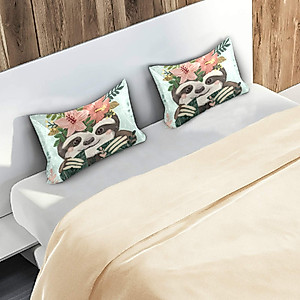 xigua Sloth Satin Pillowcases Breathable Pillow Case for Hair and Skin, NO Zipper Pillow Cover with Envelope Closure for Sofa Bed Couch, Queen Size 20 x 30 Inch