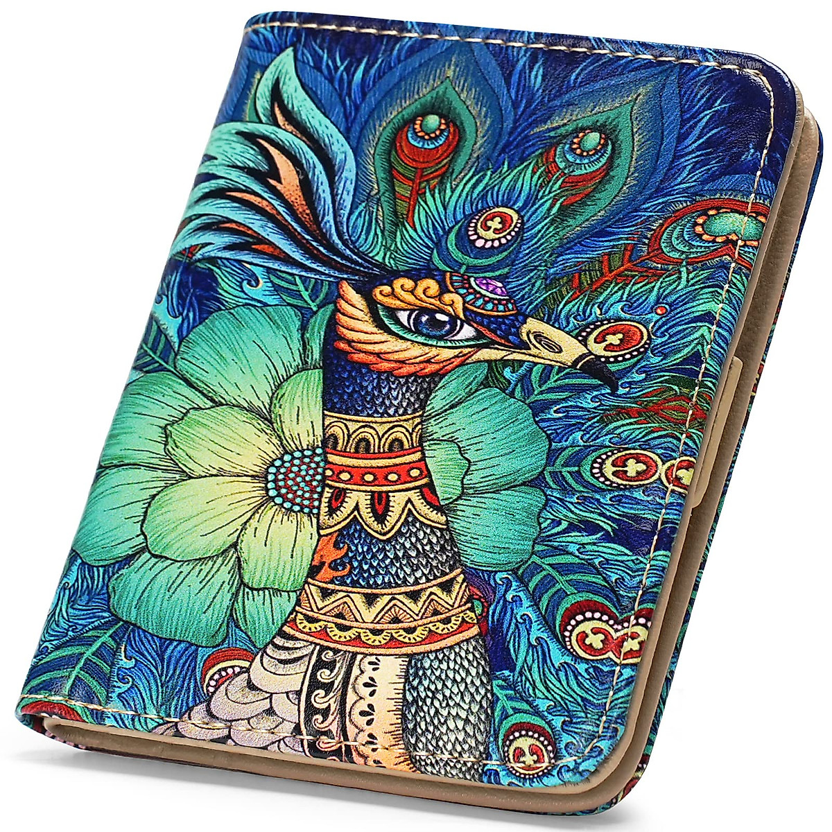 APHISON Womens Wallet, Slim Small Wallet for Women RFID Wallet Women Cartoon Microfiber Leather with ID Credit Card Holder Zipper Coin Pocket Bifold Compact Wallet Peacock