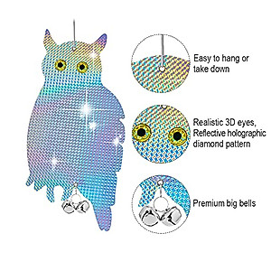 Bird Scare Device, Hanging Reflector Board to Scare Bird Away, Reflective Owl Scarecrow Keep Bird Away from Garden, Patio, Windows, Balcony, Orchard