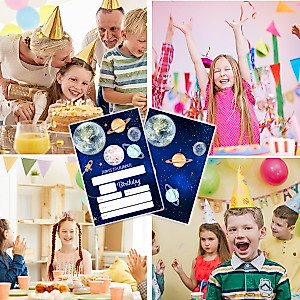Buildinest Outer Space Birthday Party Invitations with Envelopes (20-Pack), 4"x6" Moon Planets Birthday Invitation Cards, Galaxy Blast Off Party Invites-B18