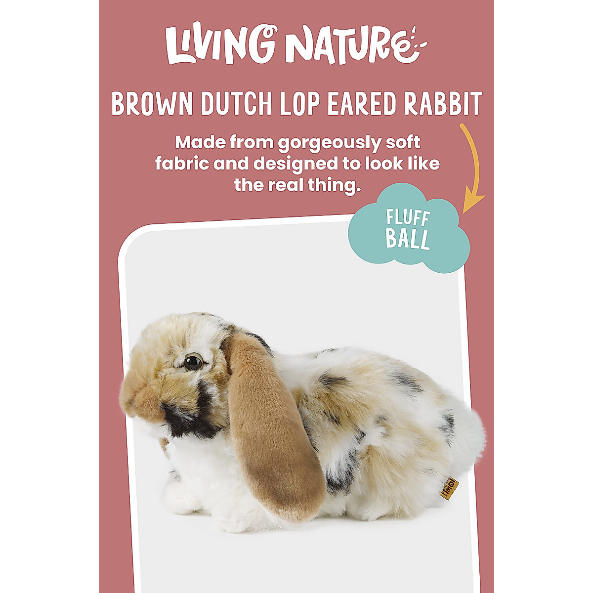 Living Nature Brown Dutch Lop Eared Rabbit Stuffed Animal | Fluffy Rabbit Animal | Soft Toy for Kids | 10 inches
