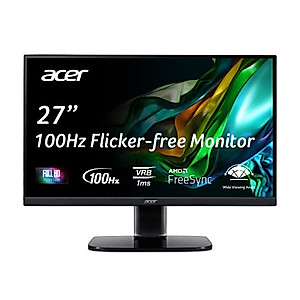 Acer KB272 EBI 27" IPS Full HD (1920 x 1080) Zero-Frame Gaming Office Monitor | AMD FreeSync Technology | Up to 100Hz Refresh | 1ms (VRB) | Low Blue Light | Tilt | HDMI & VGA Ports,Black