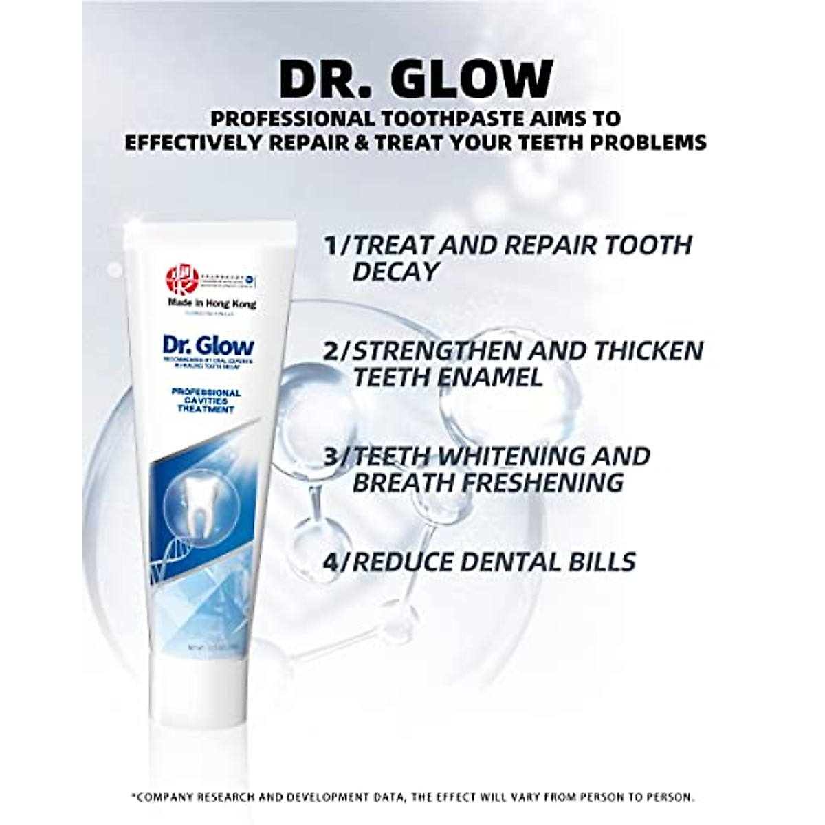 Dr. Glow Adult Cavity Repair Toothpaste, Fluoride Free Enamel Repair Tooth Taste for Teeth Remineralizing, Hydroxyapatite Toothpaste for Tooth Decay Repair, Cavity Reversing Anticavity, Minty 3.52oz