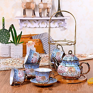 DaGiBayCn 20 PCS Tea set Ceramics Tea set Afternoon Tea Set Adult tea set Gift Tea Set Can Drink Coffee Strong Tea blue