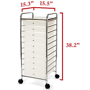 Seville Classics Large 10-Drawer Multipurpose Mobile Rolling Utility Storage Organizer Cart, Frost White