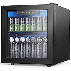 Joy Pebble Beverage Refrigerator Cooler 1.3 Cu.Ft, 12 Bottle 55 Can - Mini Fridge with Glass Door for Beer Drinks Wines,Freestanding beverage fridge with Adjustable Shelving