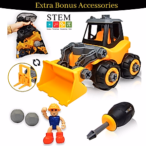 Mushky Take Apart Toys for Boys and Girls, 26pc Assembly Bulldozer Toys Construction Truck with Screwdriver, STEM Educational Learning Toys for Toddlers, Best Toy Vehicles Gifts for 3 4 5 6 Year Olds