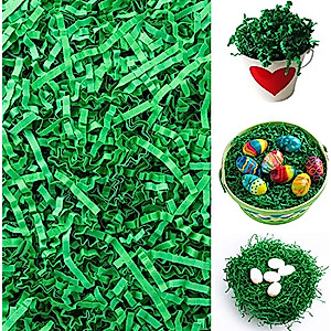 Easter Grass Green Crinkle Paper Shred Filler for Gift Wrapping, Basket Filling, Party Decoration, Basket Grass Stuffers(8 oz)