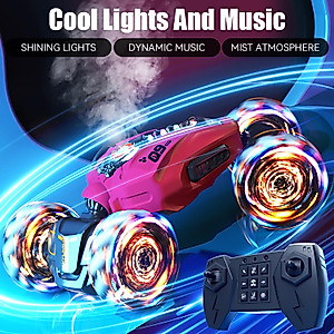 RC Stunt Car,2.4GHz 4WD Remote Control Gesture Sensing Toy Cars,Double Sided Driving,360 °Rotation,Off Road Vehicle,Hand Controlled RC Car with Lights&Music, Birthday Gifts for Boys&Girls(Pink)