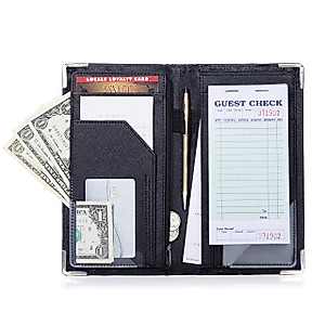 Sonic Server 5x9 11-Pocket Server Book Organizer with Double Magnetic Pockets, Zipper Pouch & Pen Holder for Waitress Waiter Waitstaff | Cross-Textured Black | Fits Apron Holds Guest Checks