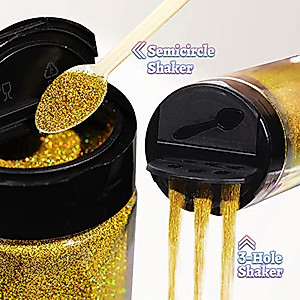 Holographic Ultra Fine Glitter, 180G/6.35OZ Resin Glitter Powder Sequins Flakes, 1/128" Metallic Iridescent Glitter for Resin Tumblers Art Crafts, Hair Face Body Nail Glitter, LEOBRO Gold Glitter