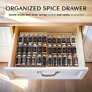 Bamboo Spice Drawer Organizer - Expandable 4 Tier Spice Rack (Need 3" Deep Drawer) 12" to 23" Wide, Seasoning Organizer, Organization Seasoning Rack insert for Kitchen Cabinet (Jars Not Included)