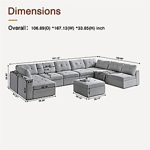 Convertible Modular Sectional Sofa Set Tufted Couch with Chaise and Storage for Living Room, Office, Large Spaces