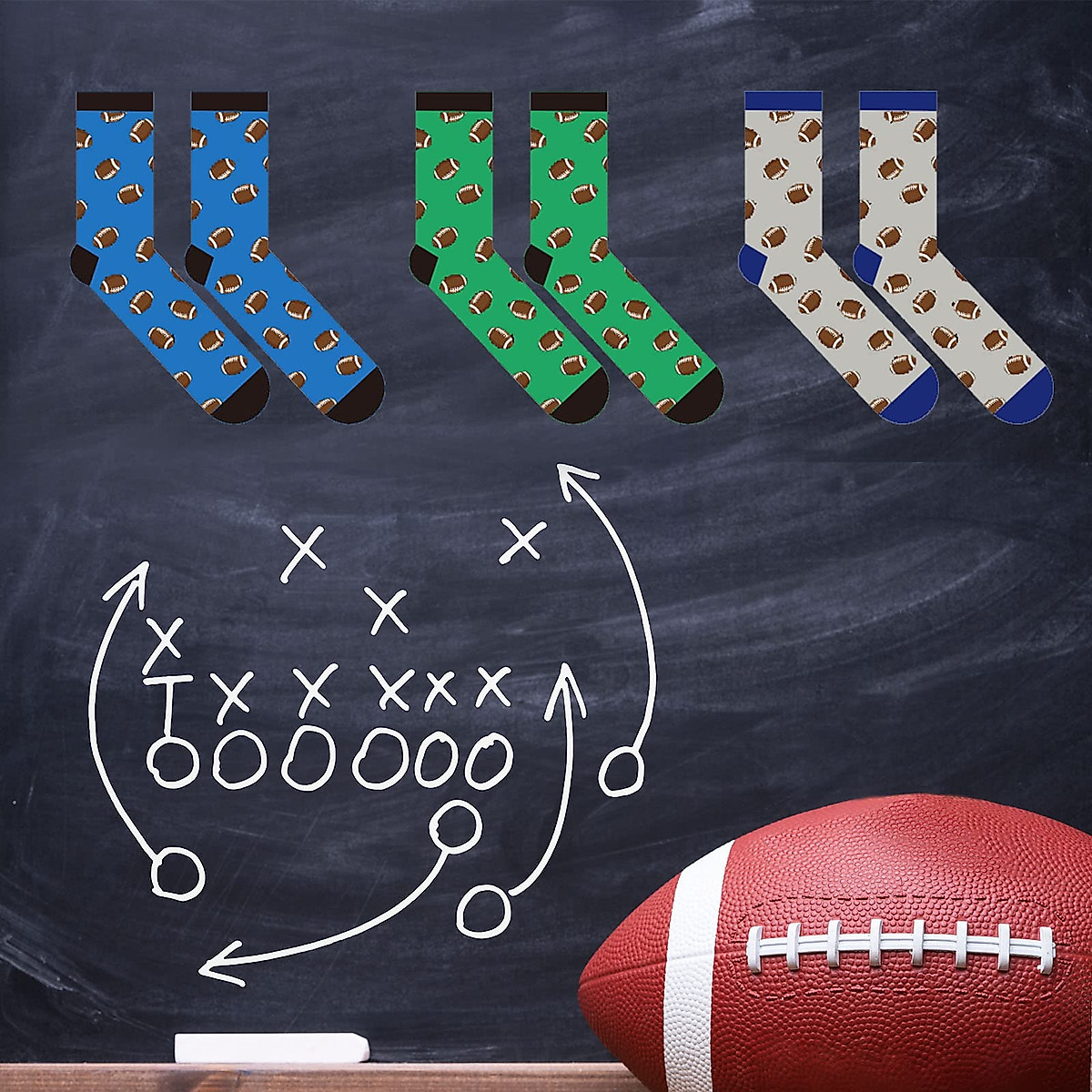 Zhanmai 4 Pairs Funny Basketball Volleyball Football Softball Soccer Socks Novelty Sports Casual Crew Socks Funky Gifts for Men Women (Football Style)