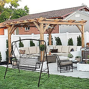 Upgraded Metal Patio Porch Swing, 800 LBS Weight Capacity Steel Porch Swing Chair for Outdoors, Heavy Duty Swing Chair Bench for Gardens & Yards, Bent Armrest Metal Porch Bench with Hanging Chains