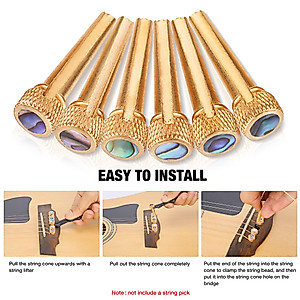 Tbest 6Pcs Guitar Bridge Pins,Brass Bridge Pins for Acoustic Guitar Bridge Pins- Endpin Inlaid Abalone Dot Acoustic Guitar Replacement Parts(Rose Gold)