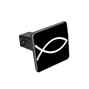 Jesus Fish White On Black Tow Trailer Hitch Cover Plug Insert 2"
