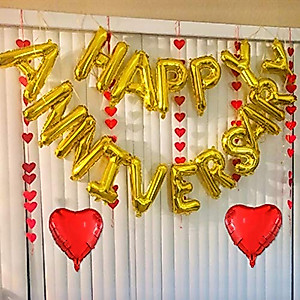 Happy Anniversary Balloons, 16 Inch Happy Anniversary Decoration Balloons with Red Foil Balloon Heart Hanging For All Ages Wedding Anniversary Decorations