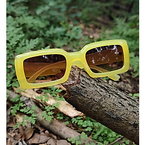 Mriendao Yellow Sunglasses for Women Men, Retro 90s Rectangle Sun Glasses Shades, Fashion Yellow Accessories