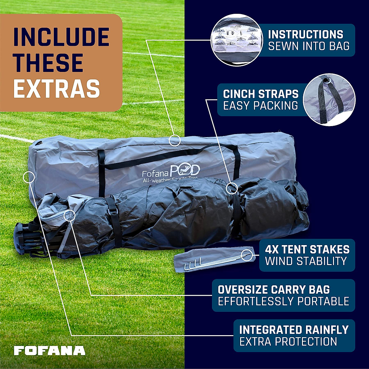 FOFANA All Pop Up Sports Pod - Weather Proof Pod - Largest Pop Up Sports Pods for Rain Wind Cold - Fits Family of 4 - Sports Tent Pop Up Shelter Bubble Tent Clear and Mesh Windows Pop Up Sports Tent