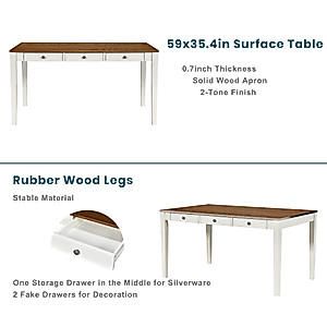 Bellemave Dining Table Set for 6 Kitchen Table with Bench and Chairs Farmhouse Wood Dining Room Table Set with Storage Drawer 6 Piece Dinner Table Set, Butter Milk