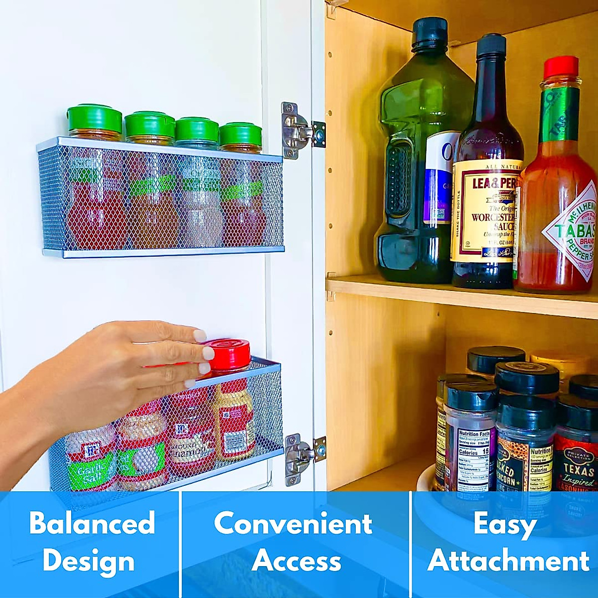 Slim Caddy LARGE + Middy Caddy Bundle | Cabinet Door Organizer | Kitchen Cabinet Organizer, Makeup Cabinet Storage, Spice Rack Organizer for Cabinet, and More!