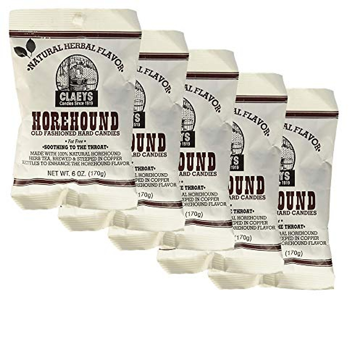 Claeys Old Fashioned Hard Candy, Horehound, 6 Ounce - 5 Pack