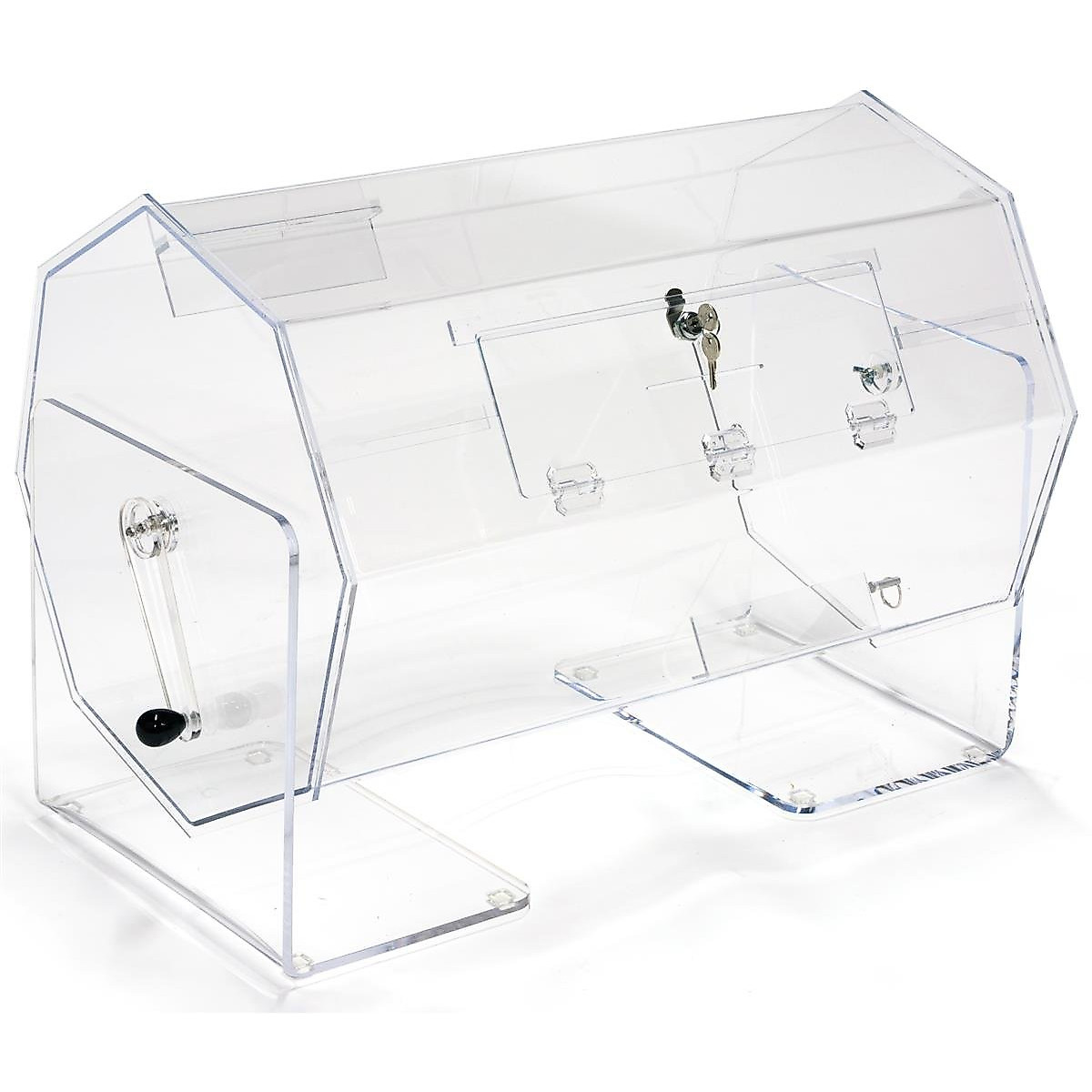 Displays2go Clear Acrylic Raffle Drum, Locking Door and Easy-Turn Lever - Large