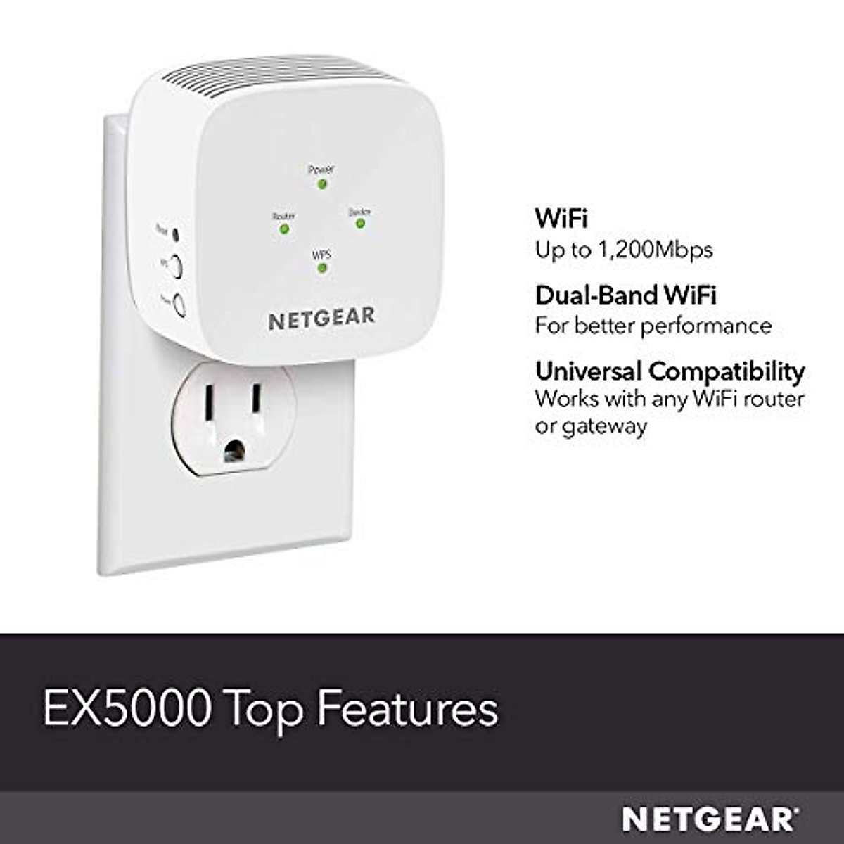 NETGEAR WiFi Range Extender EX5000 - Coverage up to 1500 Sq.Ft. and 25 Devices, WiFi Extender AC1200
