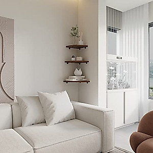 WIFTREY Wall Mount Floating Corner Shelves Set of 3, Hanging Rustic Wall Storage Corner Shelf for Bedroom, Living Room, Bathroom, Kitchen