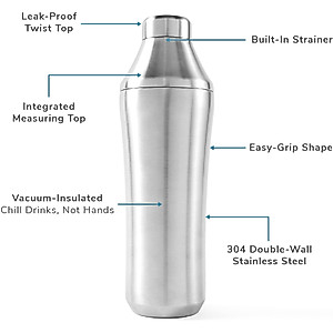 Elevated Craft Hybrid Cocktail Shaker + Hybrid Cocktail Glass - Home Bar Essential Bundle - Premium Vaccum Insulated Cocktail & Steel Base with Removable Glass Insert, Innovative Measuring System