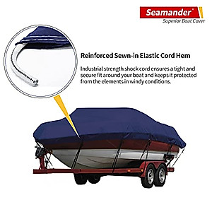 Seamander Heavy Duty Polyester Boat Cover, Solution-dyed Yarn Marine Grade,Waterproof Fits Bass Boat, V-Hull Tri-Hull Boat,Fish & Ski Boat, Runabout Bowrider Boat, 14' 15' 16' Length 90' Width