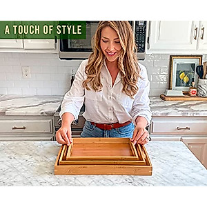 Premium Bamboo Serving Trays Set of 3 - Natural Finish | Stylish and Functional Serving Platters for Food Presentation | Sustainable and Durable Kitchen Accessories