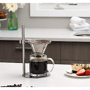 Gourmia GVD9320 Pour Over Stand Coffee Station - Freestanding Drip Coffee Stand with Reusable Stainless Steel Cone Filter - Make Coffee Directly into Mug, Cup or Thermos - Stainless Steel