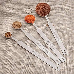 ONEKOO 7 Inches Long Handle Measuring Spoons Set, Premium Stainless Steel Metal Spoon, Tablespoon & Teaspoon & Coffee Scoop , for Accurate Measure Liquid or Dry Ingredients, for Cooking Baking