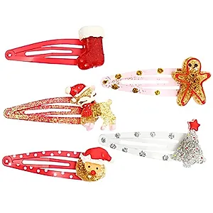 VALICLUD Toddler Headband Christmas Hair Bows Glitter Santa Reindeer Gingerbread Man Hair Barrettes for Girls Hair Clips Christmas Decorations Xmas Stocking Stuffers Party Favor 5pcs Toddler Tiara